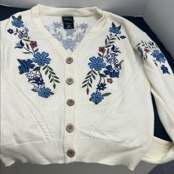 Disney | Sweaters | Disney Cream Cardigan With Blue Floral Embroidery ...
